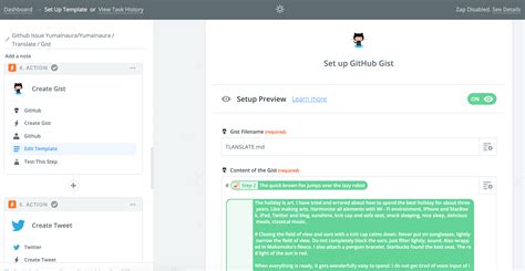 zapierでgit hub issue を自動翻訳して github gist に投稿して twitterに共有する例 1000文字数制限