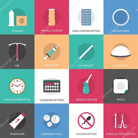 Contraception Methods Icons Set — Stock Vector © Macrovector 93646554