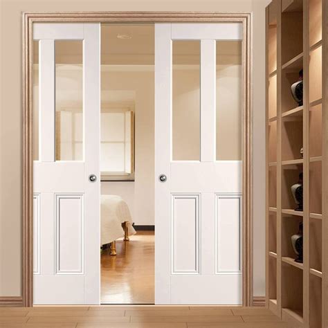 Malton Shaker Double Evokit Pocket Doors Clear Glass Primed