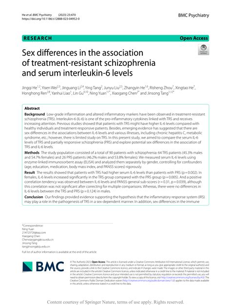 Pdf Sex Differences In The Association Of Treatment Resistant