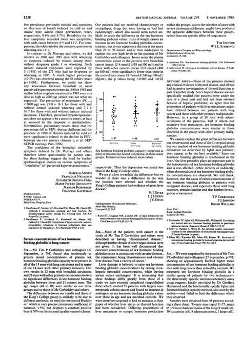 serum concentrations of sex hormone binding globulin in lung cancer