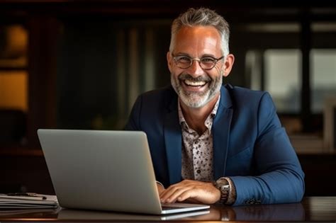 Premium Ai Image Middle Aged Professional Business Man Sitting At