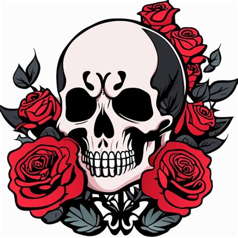 Premium Vector Skull And Roses Dead Skeleton Head And Red Flowers