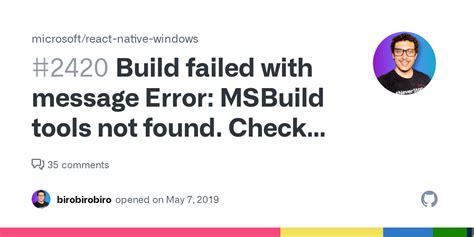 build failed with message error msbuild tools not found check your