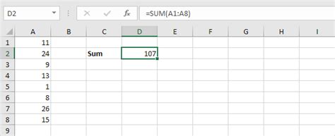 how to use the sum function in excel to sum a range of