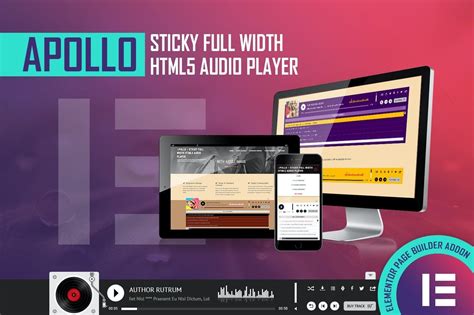 apollo sticky full width html5 audio player elementor widget addon