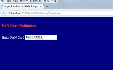 pan card validation using asp