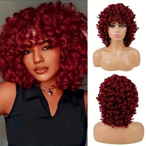Short Afro Kinky Curly Wigs Bangs Women Big Curly Wigs Ombre Temu
