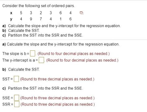 Solved Consider The Following Set Of Ordered Pairs Calculate The Slope