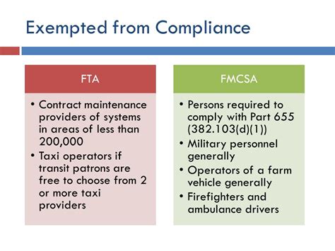 Fta Vs Fmcsa Drug And Alcohol Testing A Regulatory Comparison 2009