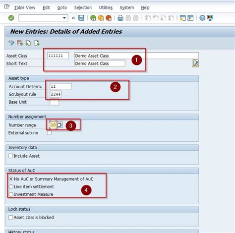how to create asset classes in sap