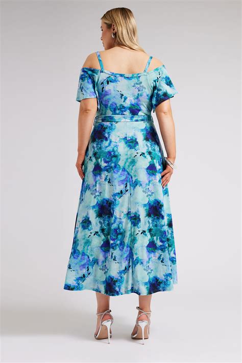 Yours London Plus Size Blue Floral Print Cold Shoulder Dress Yours