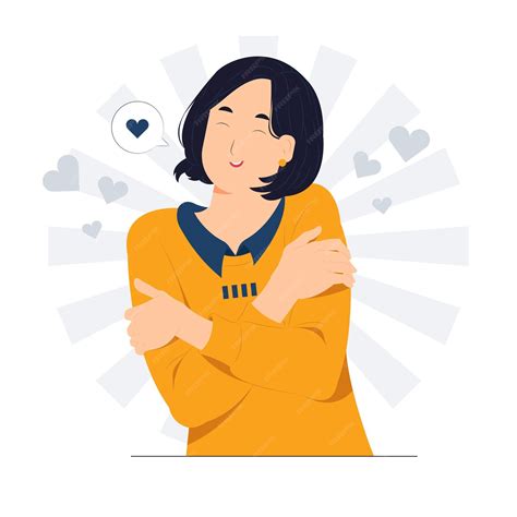 Premium Vector Woman Hugging Herself Standinglove Herself Gently Love