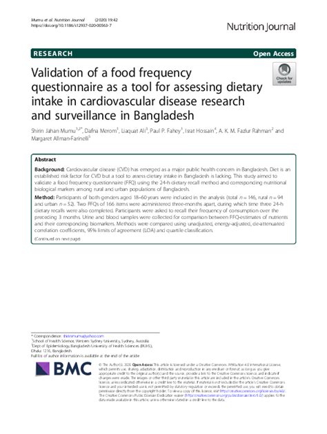 Pdf Validation Of A Food Frequency Questionnaire As A Tool For
