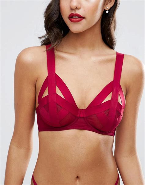 Lyst Asos Premium Gracie Strappy Underwire Bra In Red