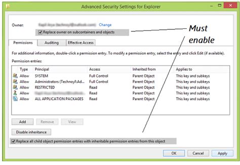 error applying security failed to enumerate objects in the container