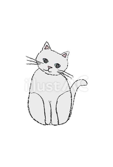 首をかしげるネコ 白猫の手描きの線画イラスト No 23212995／無料イラスト フリー素材なら「イラストac」