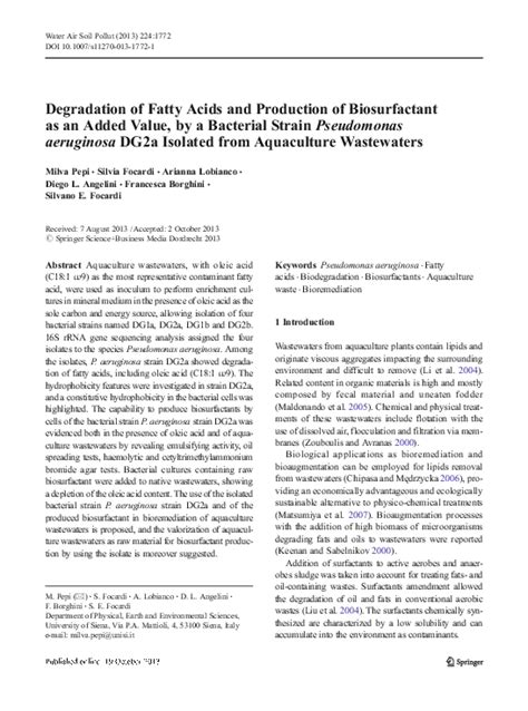 Pdf Degradation Of Fatty Acids And Production Of Biosurfactant As An
