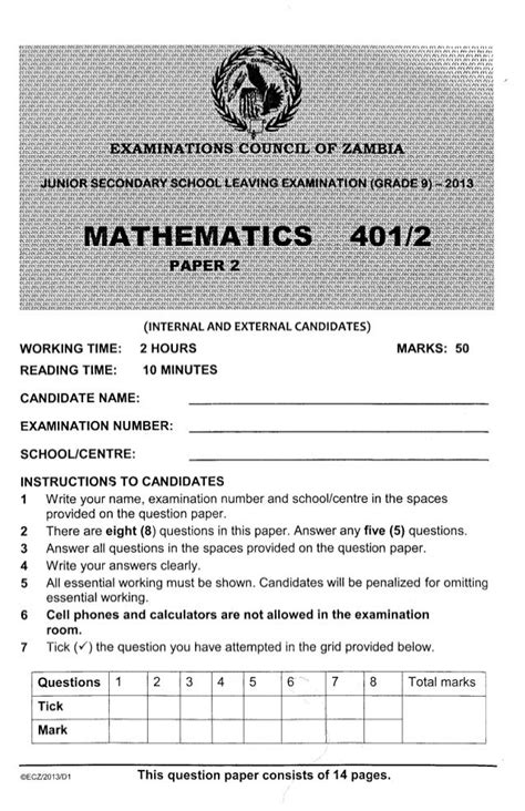 Grade 9 Maths Past Papers And Memos Image To U