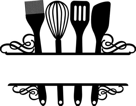 Swirly Baking Kitchen Split Monogram Frame Svg Eps Pd