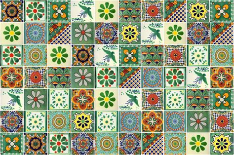 100 4x4 Pieces Mexican Talavera Tiles Handmade Green Mixed Decorative