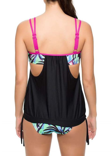 Printed Splicing Spaghetti Strap Sexy Tankini Bellelily