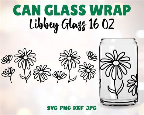 Daisy Can Glass Wrap Svgfloral Line Can Glass Svg 16oz Etsy