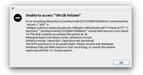 cara mengatasi error mounting partisi ntfs unable to access pada ubuntu