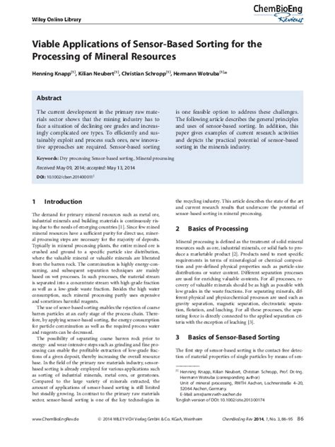 pdf viable applications of sensor based sorting for the processing of