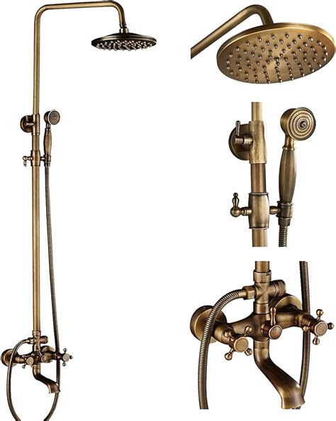 Neierthodore Antique Brass 8 Inch Bathroom Shower Faucet System