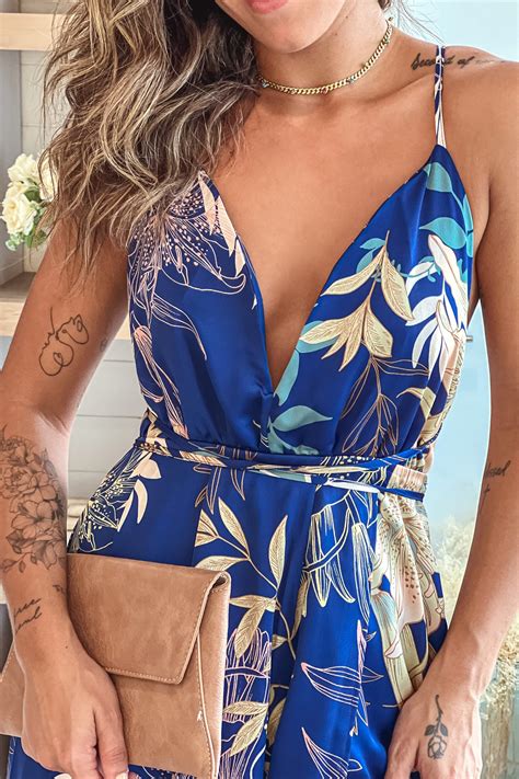 Navy Floral Halter Neck Maxi Dress With Slit Maxi Dresses Saved By