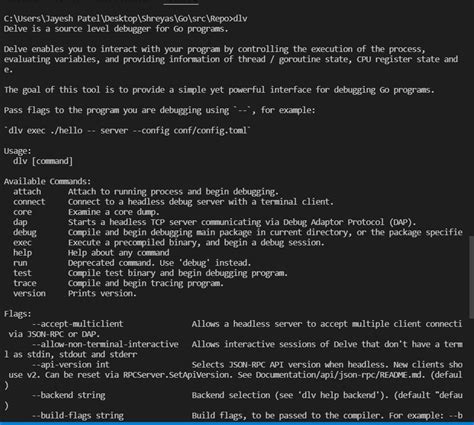 golang debugging by using delve
