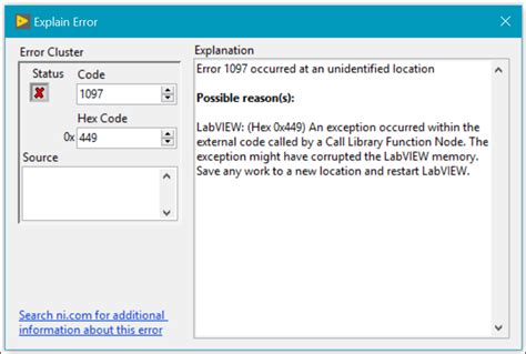 error 1097 labview crashes reporting got corruption with error 1097