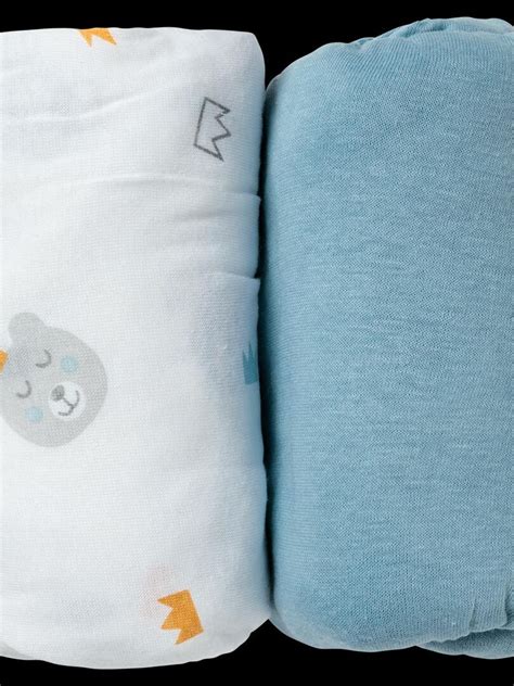 Lot De 2 Draps Housses 60x120 Cm Ours Bleu Gris Bleu Kiabi Nu€