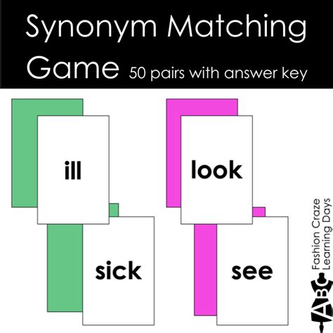 Synonym Matching Game Made By Teachers