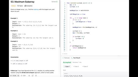 Leetcode 53 Maximum Subarray Golang Youtube