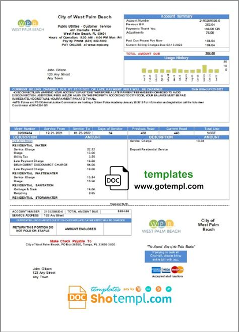 Usa Florida City Of West Palm Beach Utility Bill Template In Word And