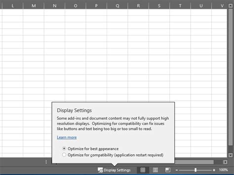 excel displays display settings on bottom status bar