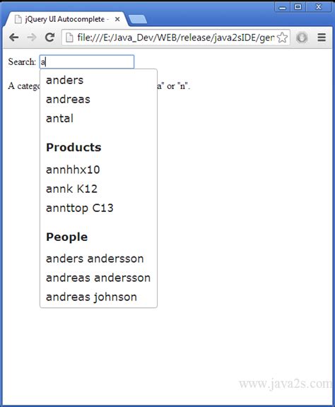 build jquery ui autocomplete categories in javascript