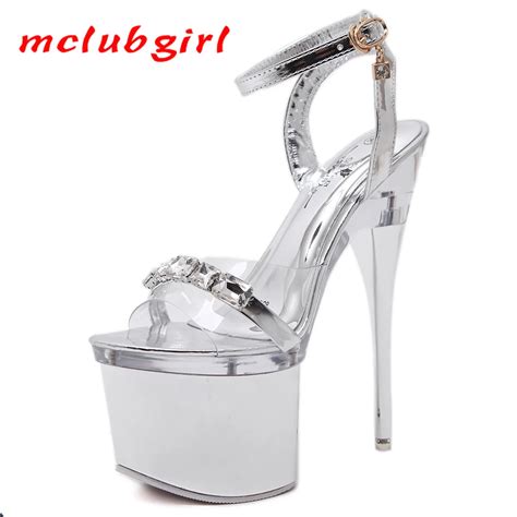 Mclubgirl Super High Heel 18cm Shoes Silver Stiletto Cross Straps Women