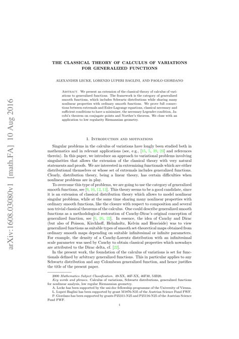 pdf the classical theory of calculus of variations for generalized