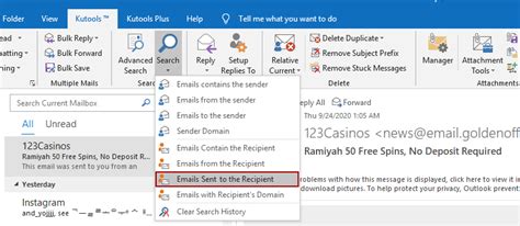 quickly search emails sent to certain recipient in outlook