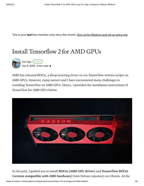 install tensorflow 2 for amd gpus by eric ngo analytics vidhya medium