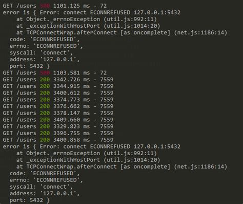 node js node postgres econnrefused when connections