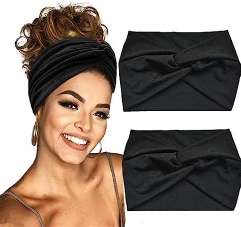 Hexchasty 2pcs Turban Headbands For Women Thick Fashion