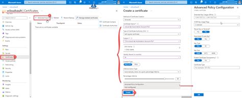 create azure key vault certificates on azure portal and powershell
