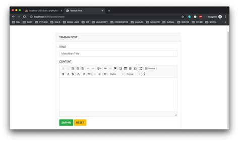 tutorial crud laravel 6 dengan bootstrap 4 input data ke database