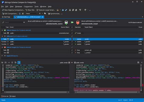 schema compare tool to diff and sync postgresql and amazon