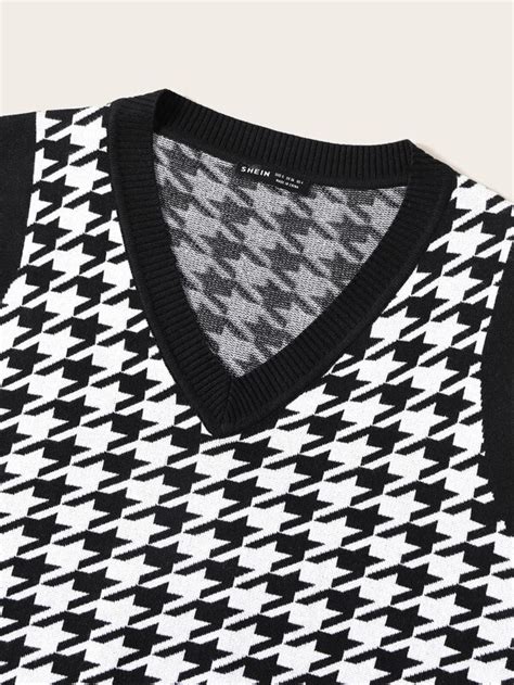 V Neck Houndstooth Pattern Sweater Vest Shein Usa