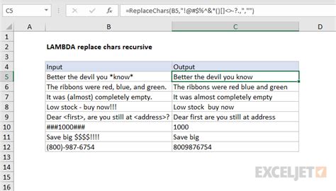 lambda replace characters recursive excel formula exceljet